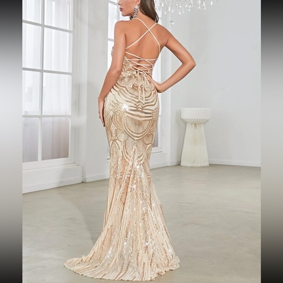 Dresses | Luxe Open Back Party Evening Sequins Gown Dress | Poshmark
